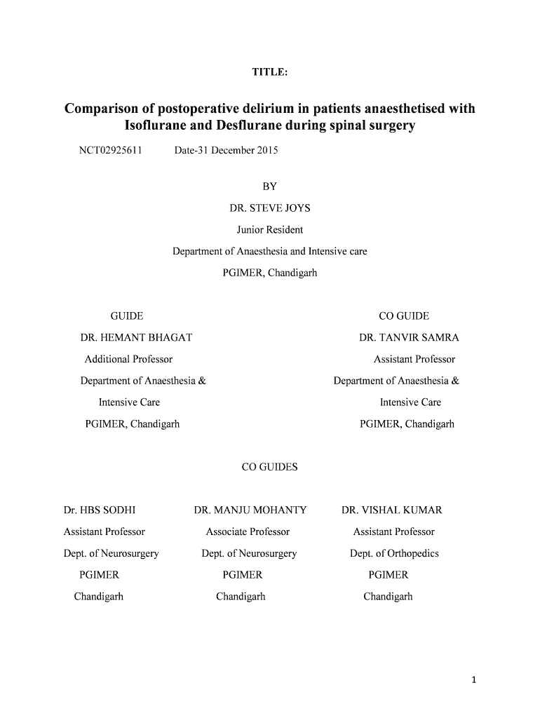 Fillable Online Comparison of postoperative delirium in patients ...