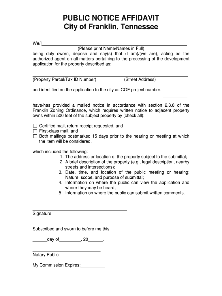 Fillable Online PUBLIC NOTICE AFFIDAVIT City of Franklin, Tennessee Fax Email Print - pdfFiller