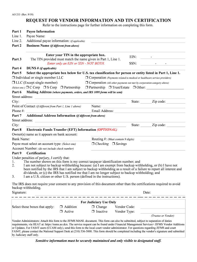 Fillable Online Request for Vendor Information and TIN Certification Fax Email Print - pdfFiller