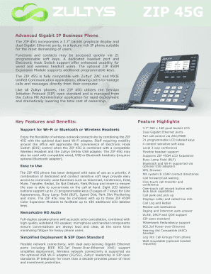 Fillable Online ZIP 45G IP Phone :: ZULTYS Business Phone Solutions Fax ...