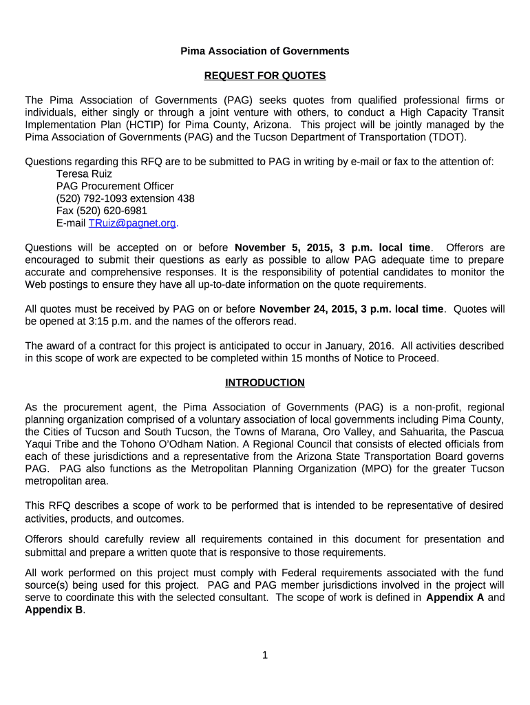 Pima Association of Governments REQUEST FOR QUOTES Doc Template | pdfFiller