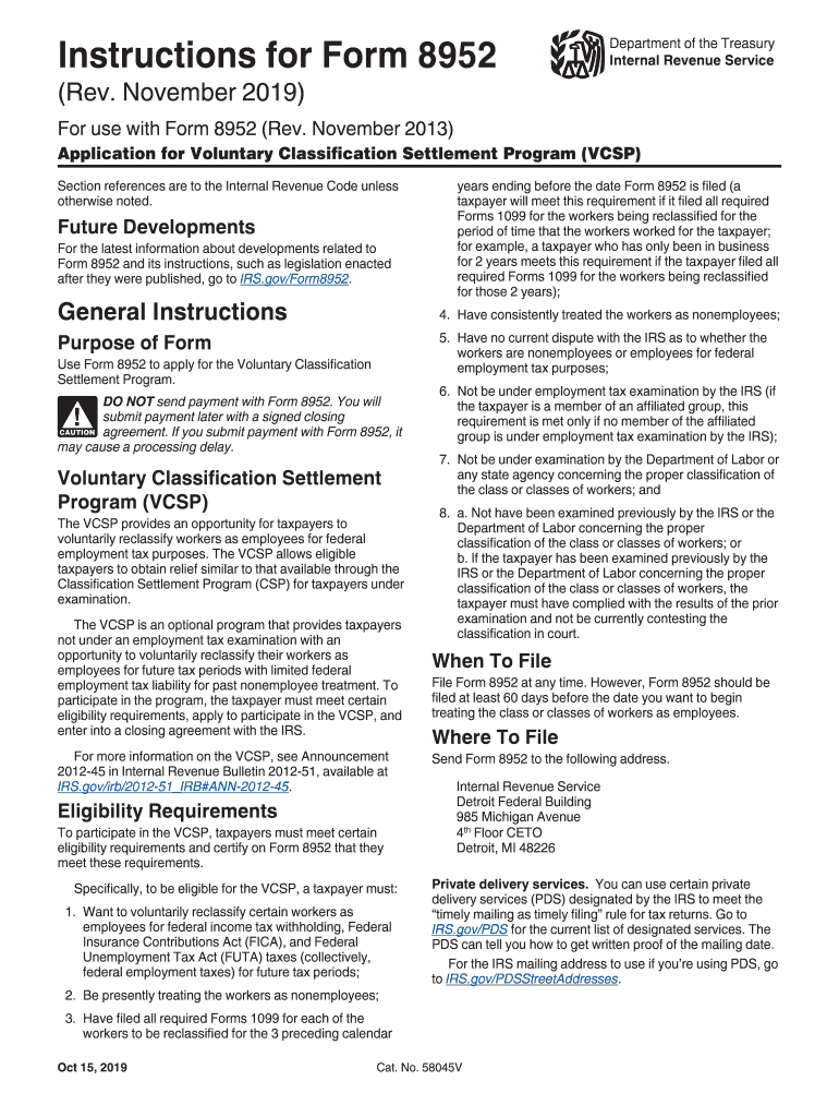 Fillable Online Instructions for IRS Form 8952 - Application for ...
