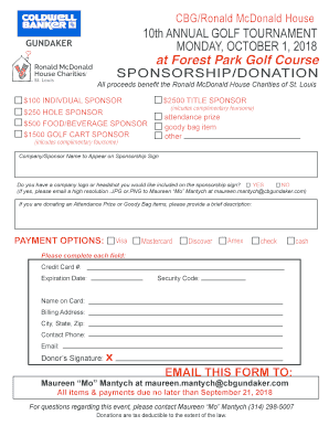 Fillable Online Donation Form 2018 GOLF - Ronald McDonald House ... Fax ...
