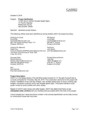 Fillable Online Example Project Notification Letter, ODOT Form 734 ...