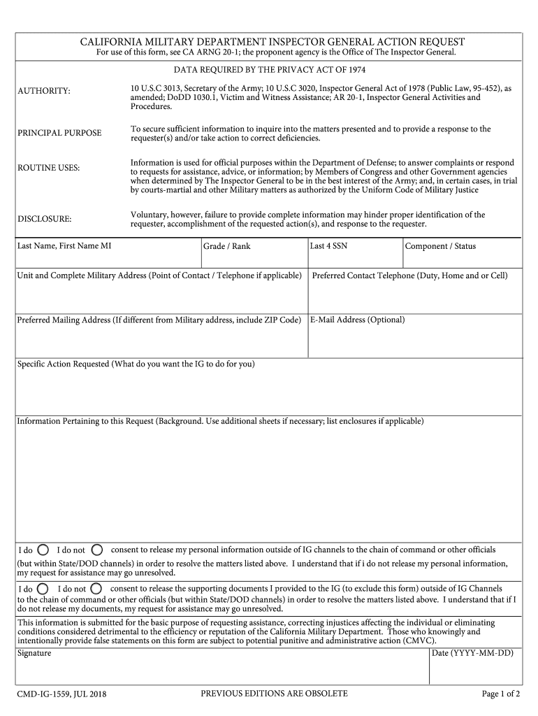 Fillable Online calguard ca Inspector General Action Request Form (.pdf ...