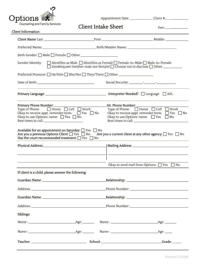 Fillable Online wp options Client Intake Sheet.docx Fax Email Print ...