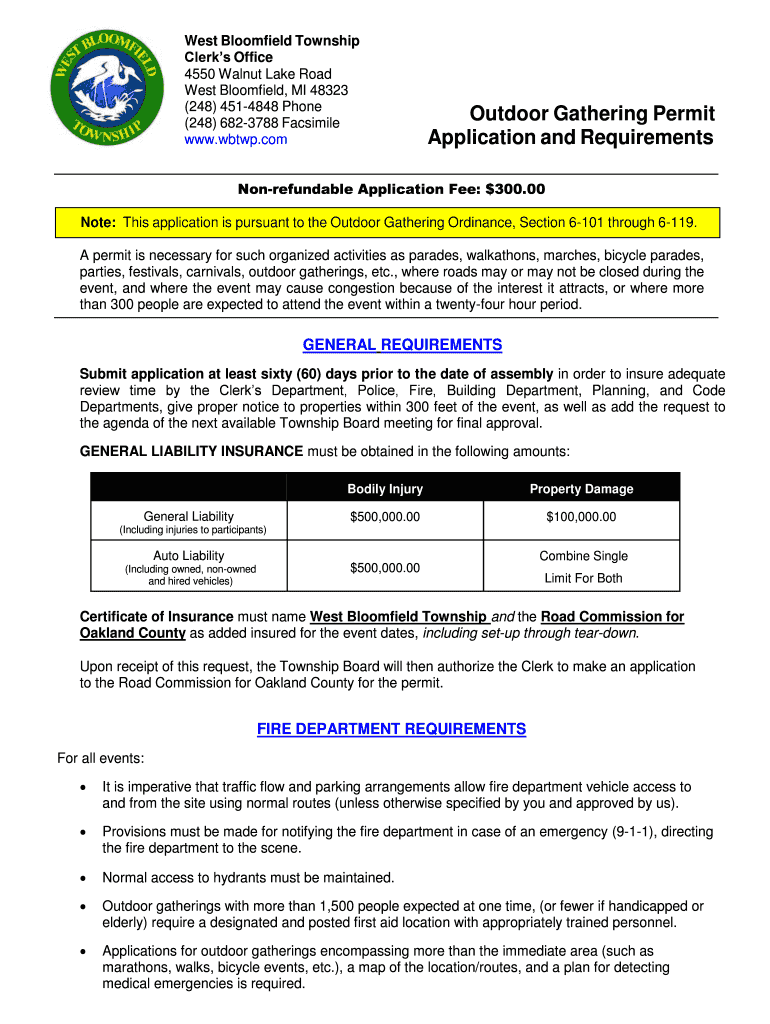 Fillable Online Outdoor Gathering Permit Fax Email Print - pdfFiller