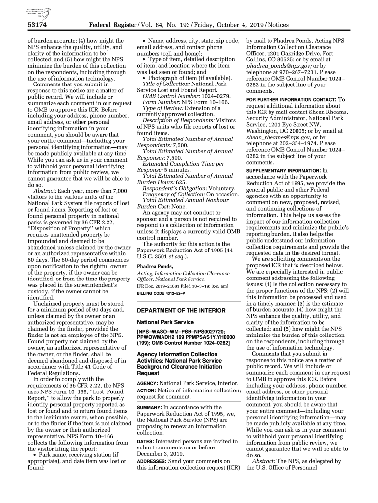 Fillable Online Agency Information Collection Activities; National Park Service ... Fax Email ...