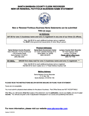 Fillable Online Fictitious Business Name Statement Application Fax ...