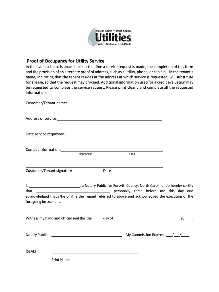 Fillable Online Proof of Occupancy for Utility Service - City of ...