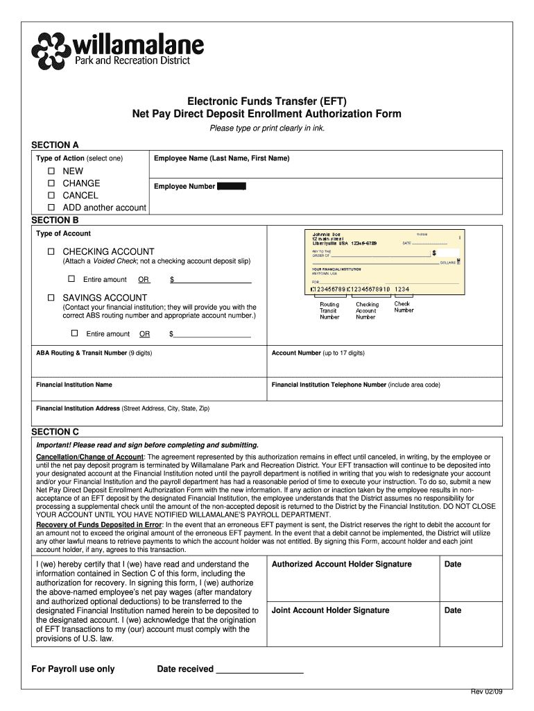 Fillable Online Direct Deposit/EFT Authorization Form Fulcrum Health ...