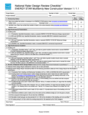 Fillable Online ENERGY STAR MFNC Rater Design Checklist Version 11.1 ...