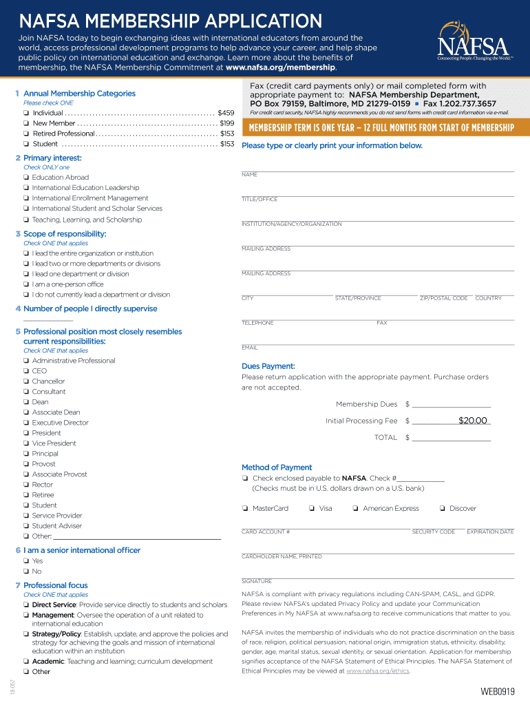Fillable Online NAFSA MEMBERSHIP APPLICATION Fax Email Print - pdfFiller