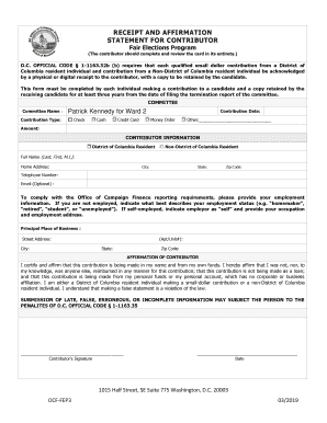 Fillable Online RECEIPT AND AFFIRMATION STATEMENT FOR CONTRIBUTOR Fair ...