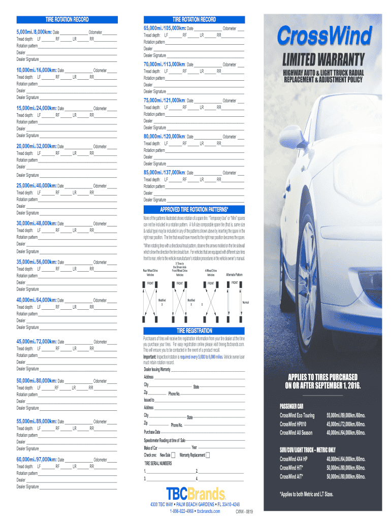 Fillable Online TIRE ROTATION RECORD TIRE REGISTRATION LIMITED WARRANTY ...