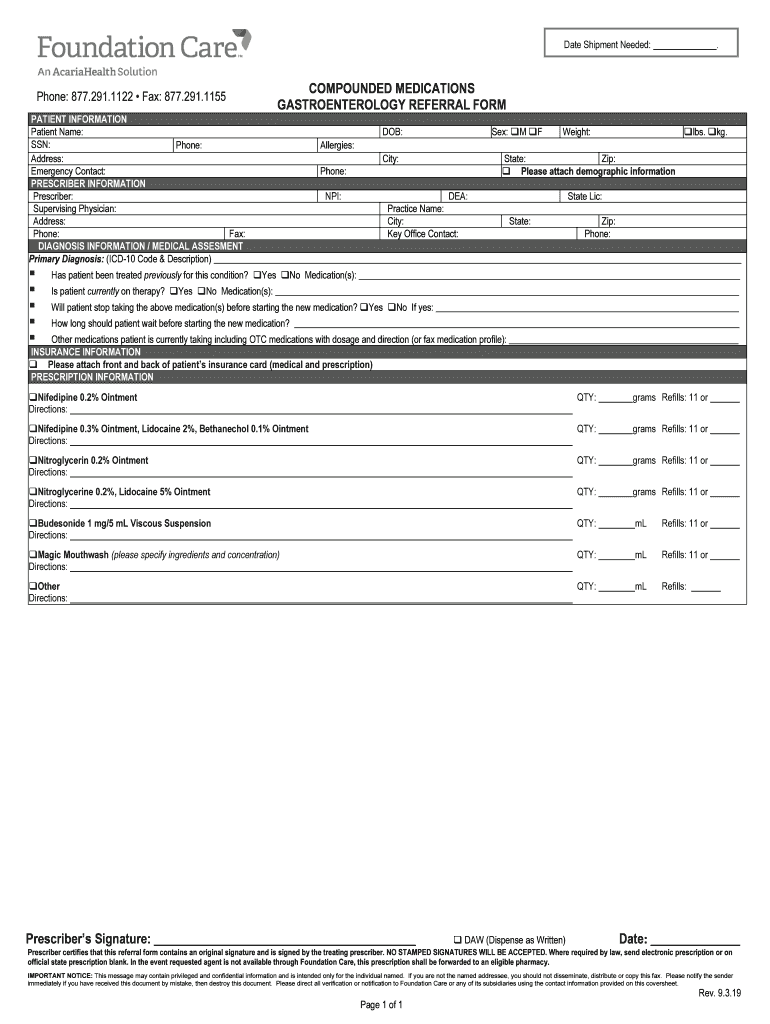 Fillable Online FC - Compounded GI Medications. Compounded Medications ...