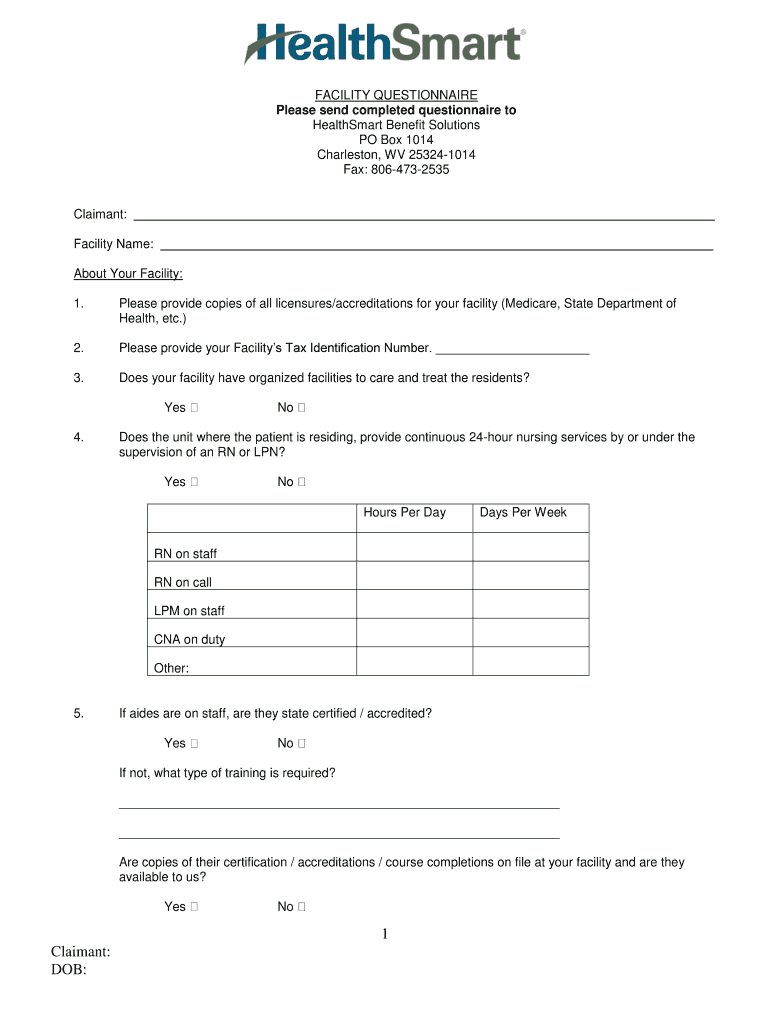 Fillable Online FACILITY QUESTIONNAIRE Please send completed ...