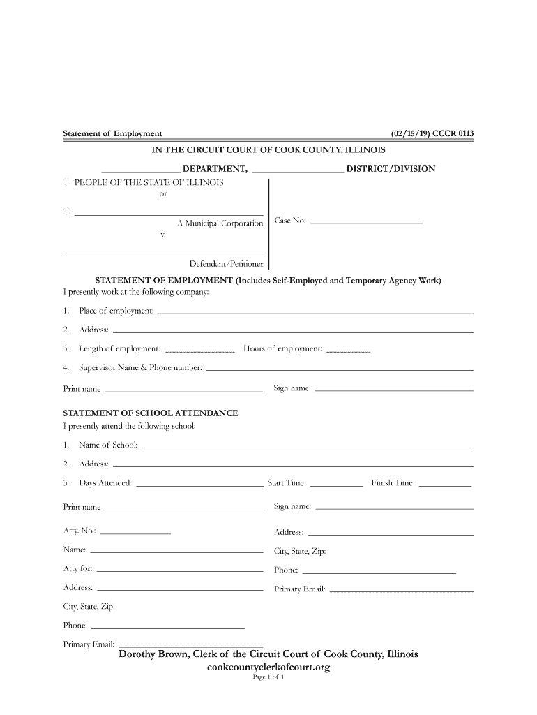 Fillable Online STATEMENT OF EMPLOYMENT (Includes Self-Employed and ...