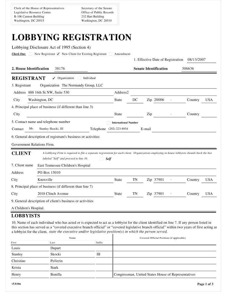 Fillable Online Lobbying Disclosure Electronic Filing Lobby ...