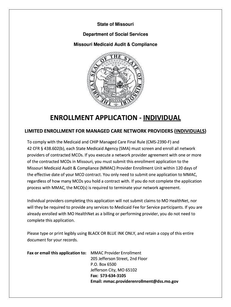 Fillable Online mmac mo Individual MCO Network Provider Application ...