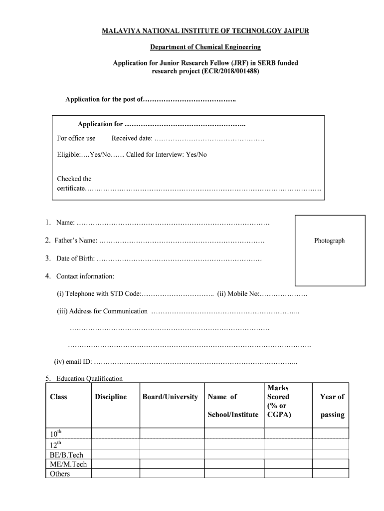 Fillable Online to download Application Form - MNIT Jaipur Fax Email ...