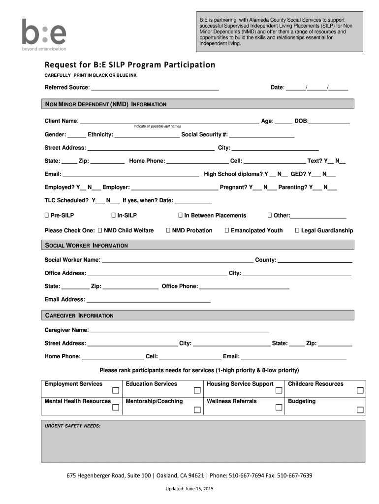Fillable Online Request for B:E SILP Program Participation Fax Email Print - pdfFiller