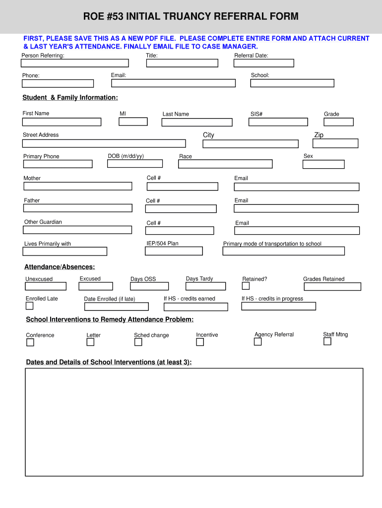 Fillable Online images pcmac ROE #53 INITIAL TRUANCY REFERRAL FORM ...