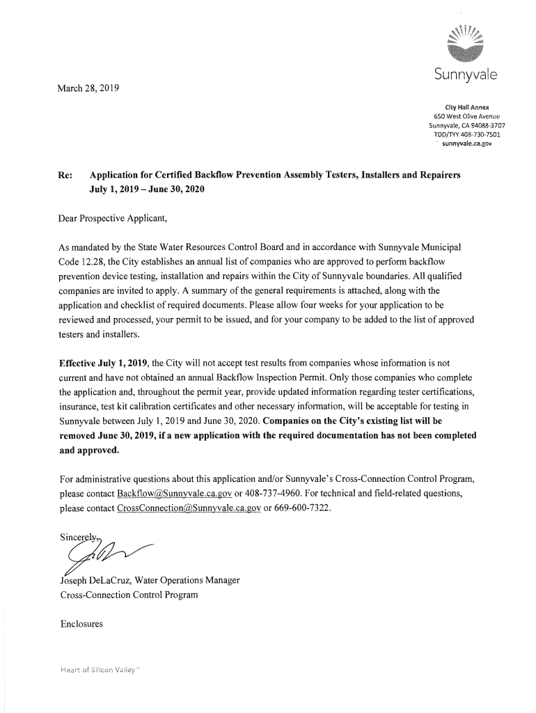 Fillable Online sunnyvale ca Backflow Prevention Application Packet Fax Email Print - pdfFiller