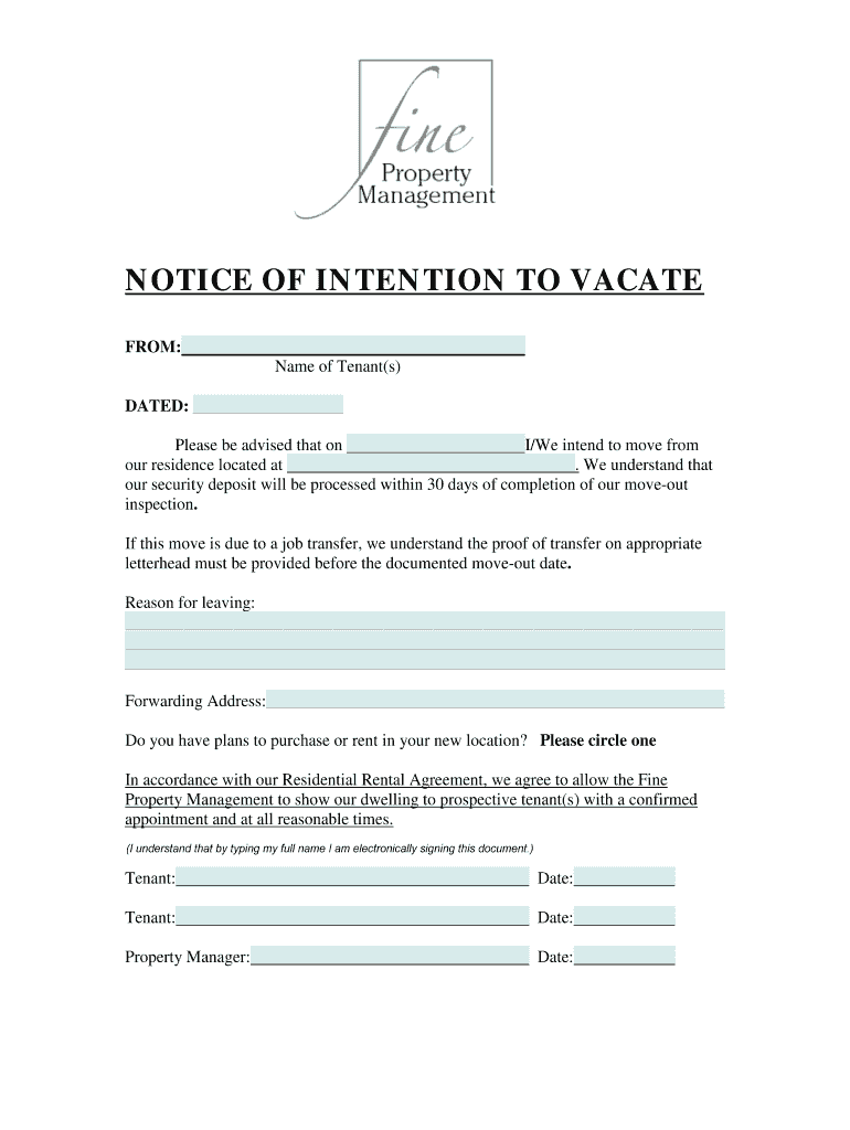 Fillable Online Tenant Move-Out Instructions & Form Fax Email Print ...