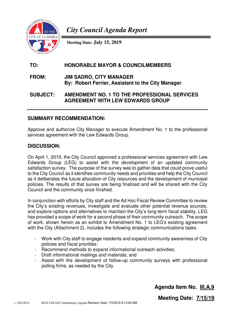 Fillable Online City Council Agenda Report - Granicus Fax Email Print ...