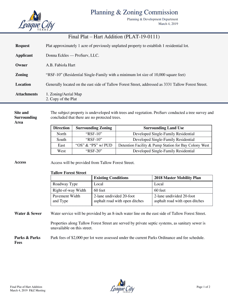 Fillable Online LEAGUE CITY PLANNING DEPARTMENT STAFF REPORT Fax Email ...
