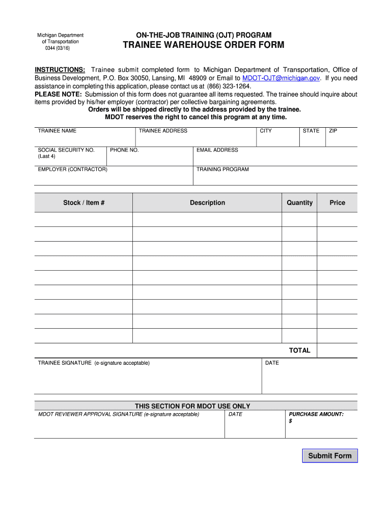 Fillable Online TRAONEE WAREHOUSE ORDER FORM Fax Email Print - pdfFiller