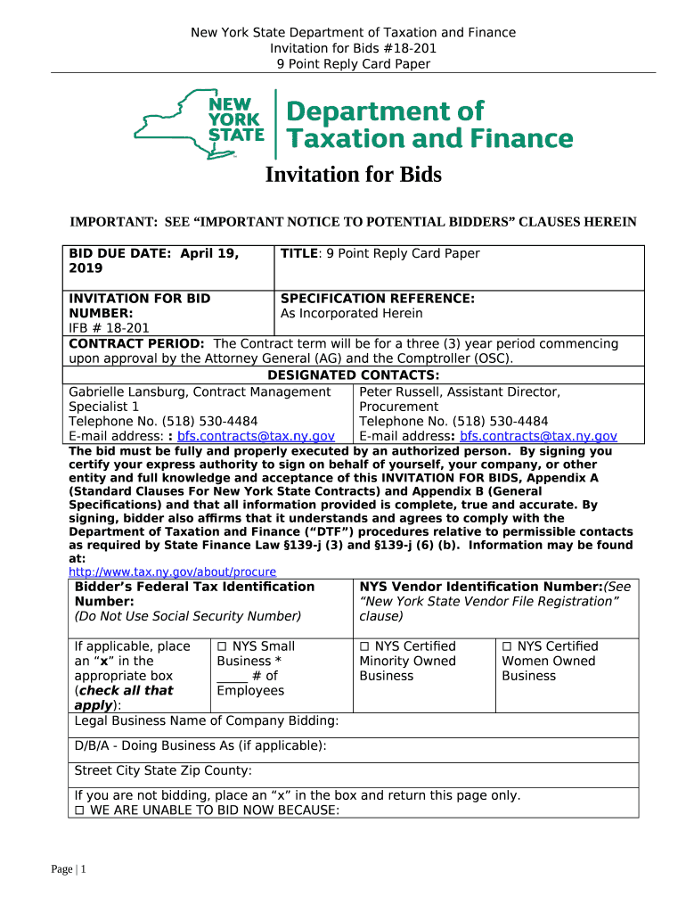 Commodity IFB Template - tax.ny.gov Doc Template | pdfFiller