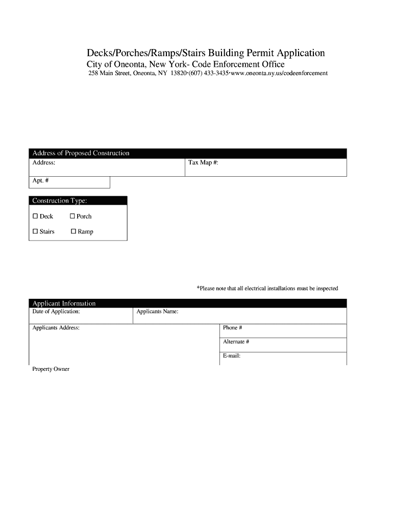 Fillable Online Decks/Porches/Ramps/Stairs Building Permit Application ...