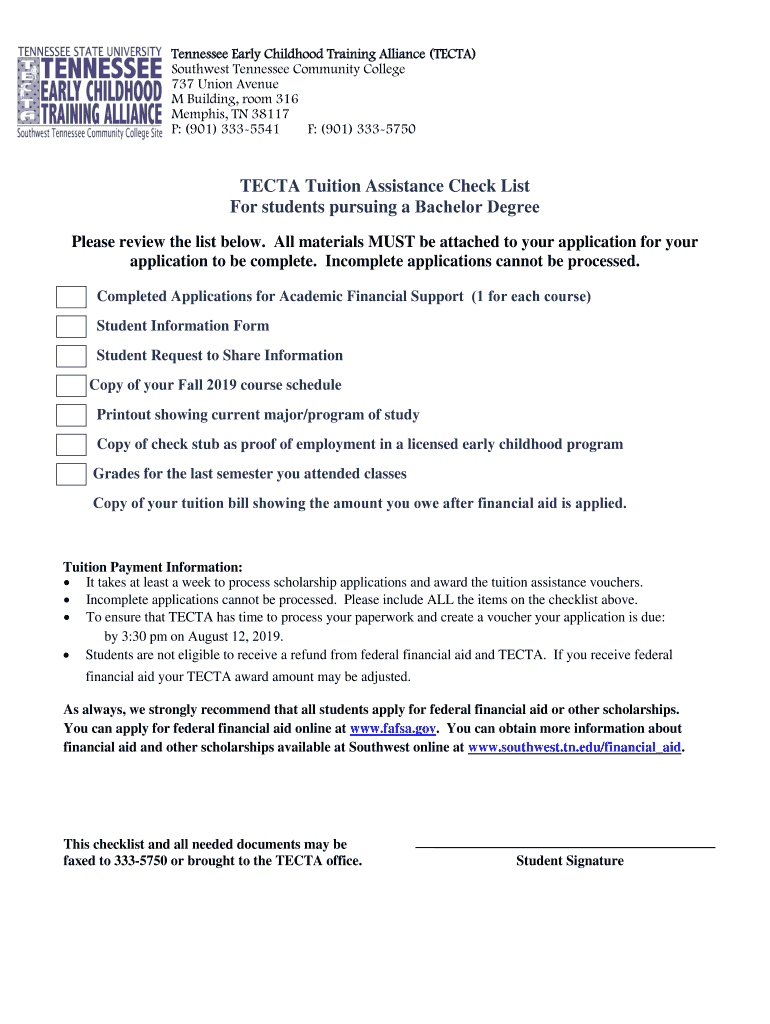 Fillable Online TECTA Application for Academic Financial Support.docx Fax Email Print - pdfFiller