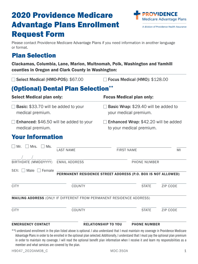 Fillable Online healthplans providence 2020 Providence Medicare ...
