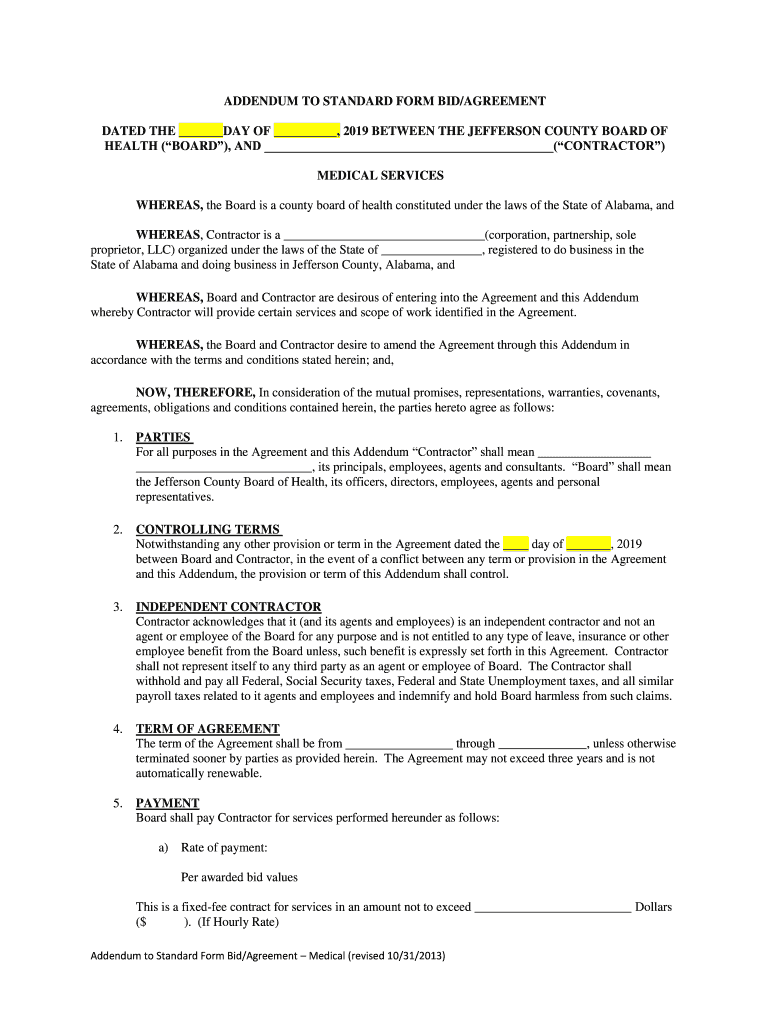 Fillable Online ADDENDUM TO STANDARD FORM BID/AGREEMENT Fax Email Print ...