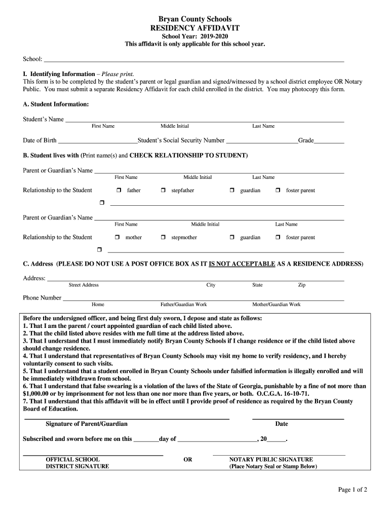 Fillable Online This affidavit is only applicable for this school year ...