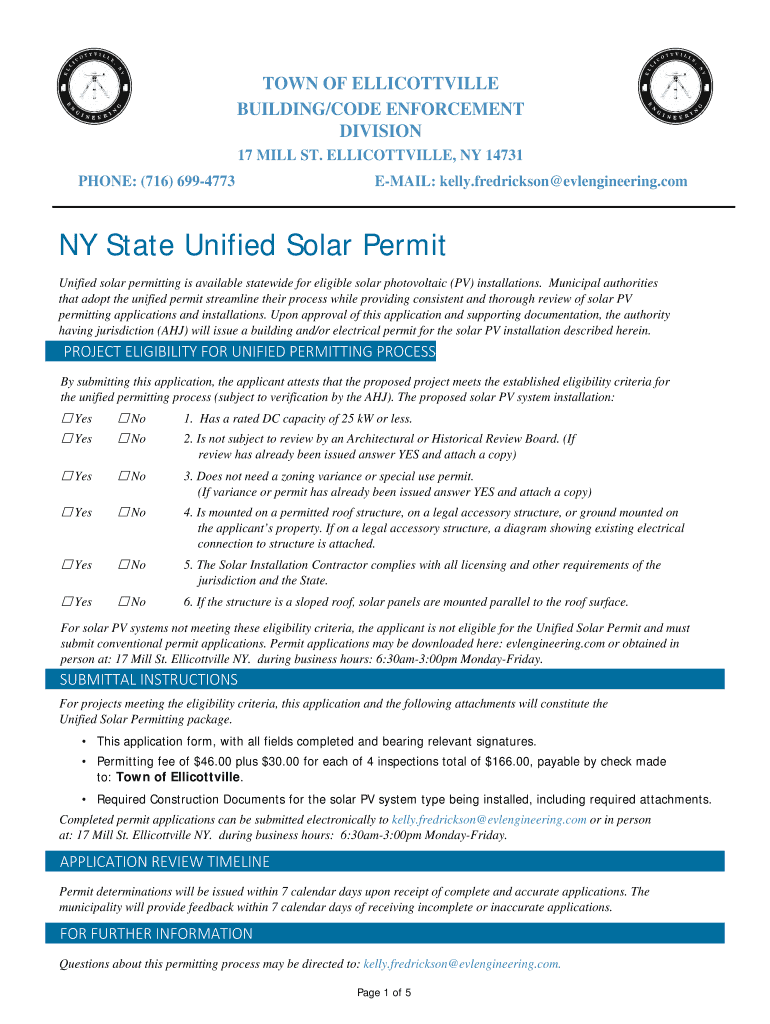 Fillable Online PERMIT APPLICATION- City of Elmira NY State Unified Solar ... Fax Email Print ...