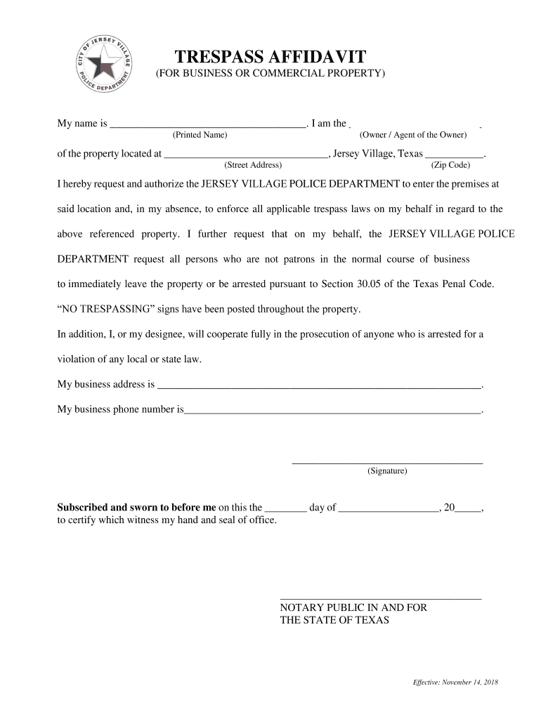 Trespass Affidavit - Fill Online, Printable, Fillable, Blank | pdfFiller