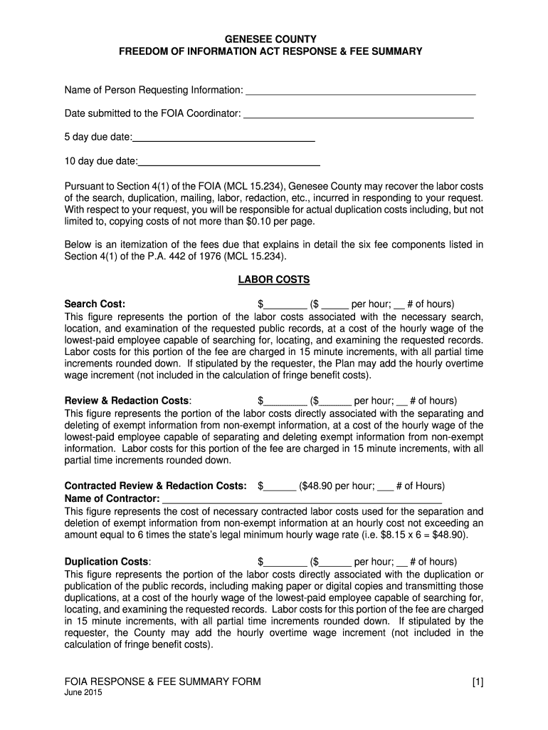 Fillable Online FOIA Response Fee Summary Form.docx Fax Email Print ...