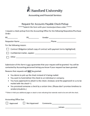 Fillable Online Request for Accounts Payable Check Pickup Fax Email Print - pdfFiller