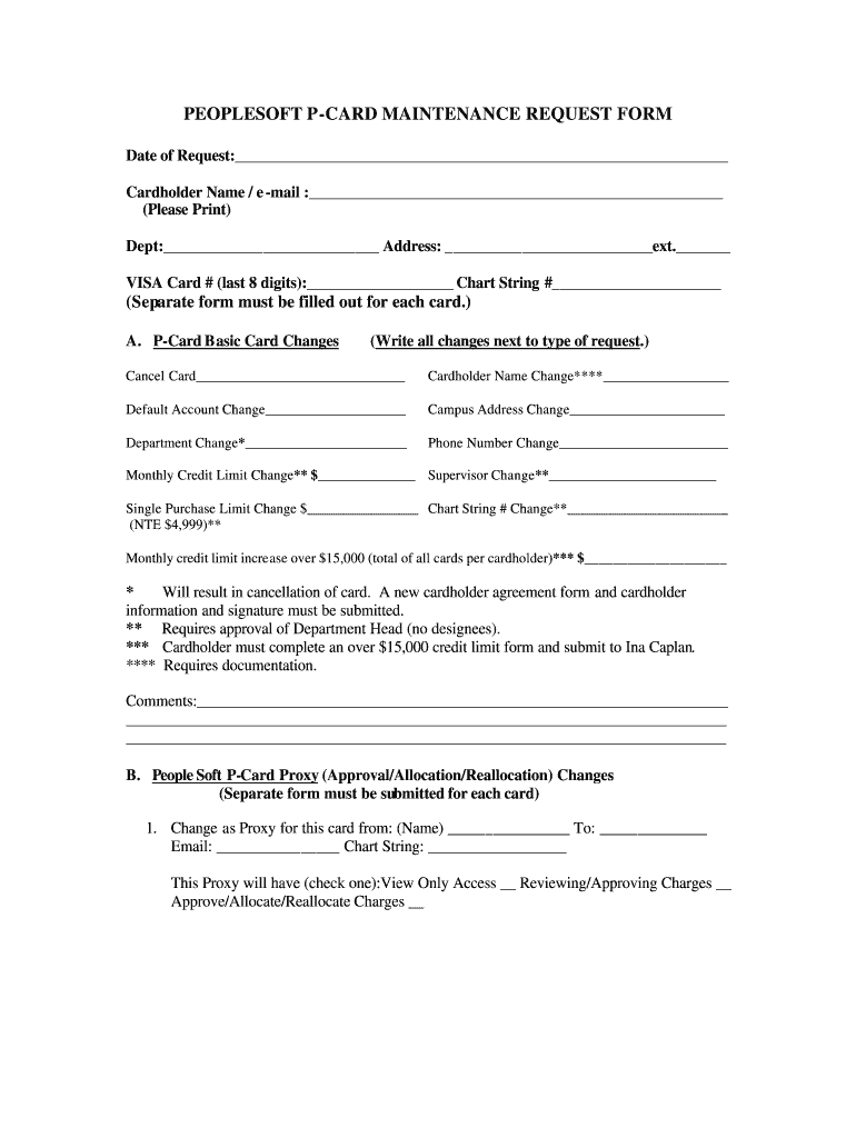 Fillable Online PEOPLESOFT P -CARD MAINTENANCE REQUEST FORM Fax Email ...