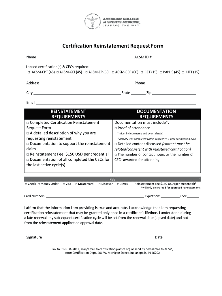 Fillable Online ACSM ID # Fax Email Print - pdfFiller