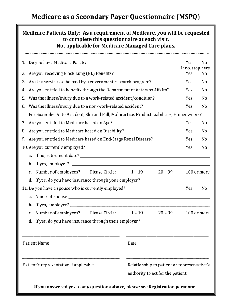 Fillable Online Medicare Secondary Payer - Centers for Medicare and ...