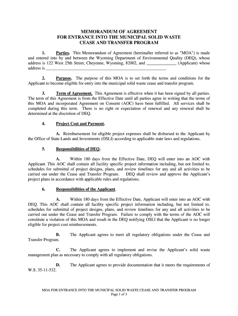 Fillable Online Memorandum of Agreement (MOA) - Free Download on ...
