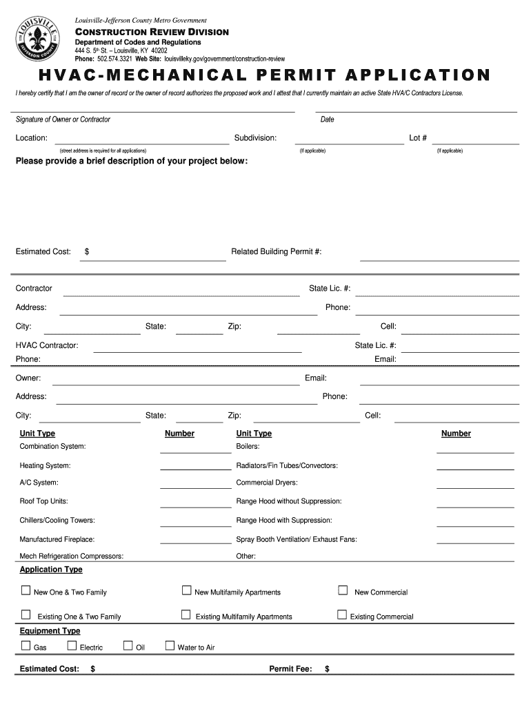 Fillable Online HVAC-MECHANICAL PERMIT APPLICATION Fax Email Print ...