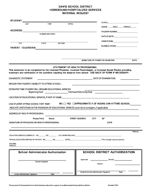 Fillable Online HOMEBOUND/HOSPITALIZED SERVICES Fax Email Print - pdfFiller