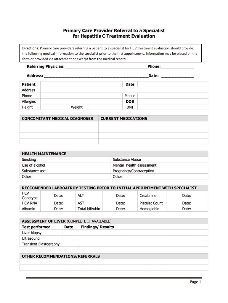 Fillable Online Primary Care Provider Referral to a Specialist for ...