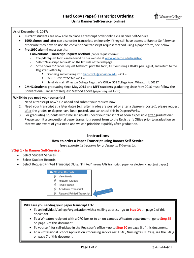 Fillable Online Hard Copy (Paper) Transcript Ordering Fax Email Print ...